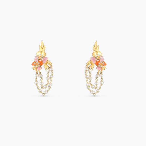 Buy Jalaja Delicate Floral Pearl Chain Earrings| Tarinika