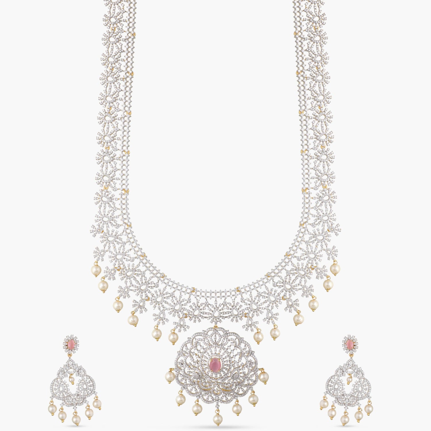 Tarinika Candri Nakshatra CZ Long Necklace Set Indian Jewelry