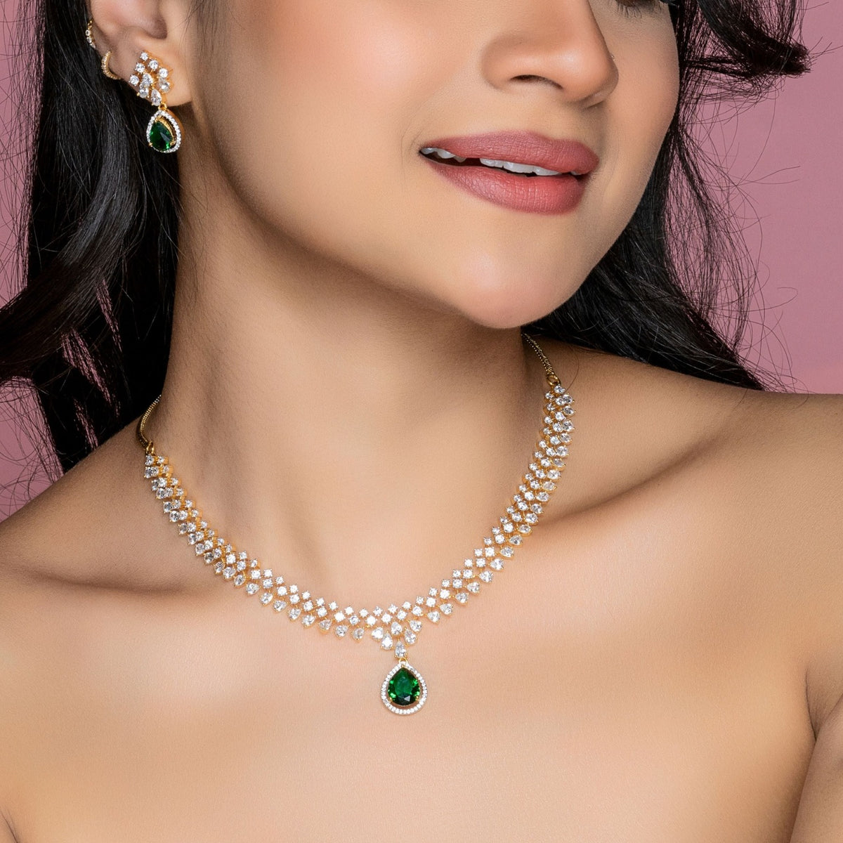 Buy Rosemary CZ Green Necklace Set | Tarinika