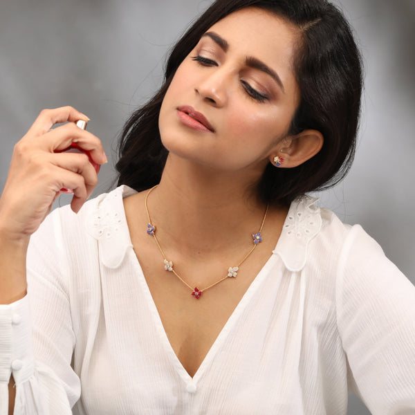 Buy Pansy Floral CZ Statement Classic Necklace | Tarinika